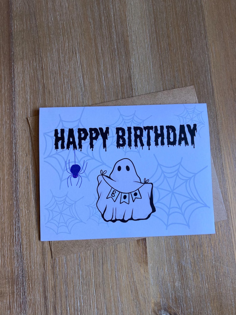Halloween Birthday Card October Birthday Handmade Birthday Card Ghost ...