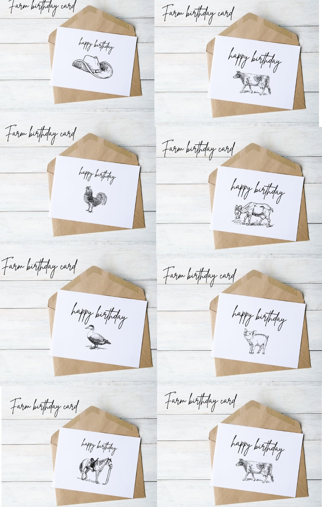 Farm Animals Birthday Card Pack Happy Birthday Farmhouse Cards Goat ...