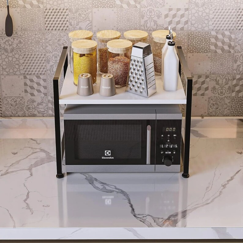 2-tier Microwave Oven Rack Baker's Rack Shelf for Kitchen Utensils ...