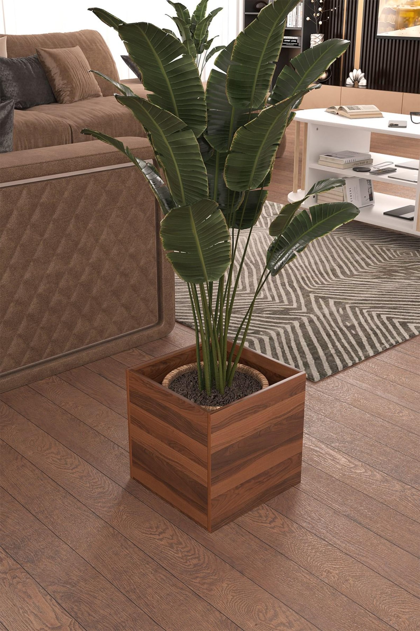 Modern Indoor OAK Wooden Planter, Terrace Flowerpot in Minimal Design ...