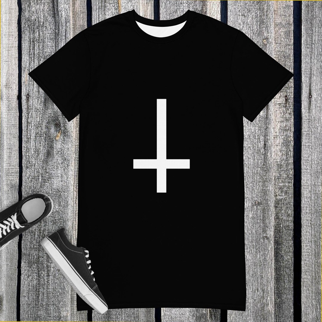 Inverted Cross Gothic Tshirt Dress for Plus Size Dark Academia Fashion ...