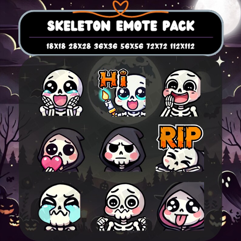 Cute Skeleton Emote Pack | Playful Twitch, Kick & Discord Emotes ...