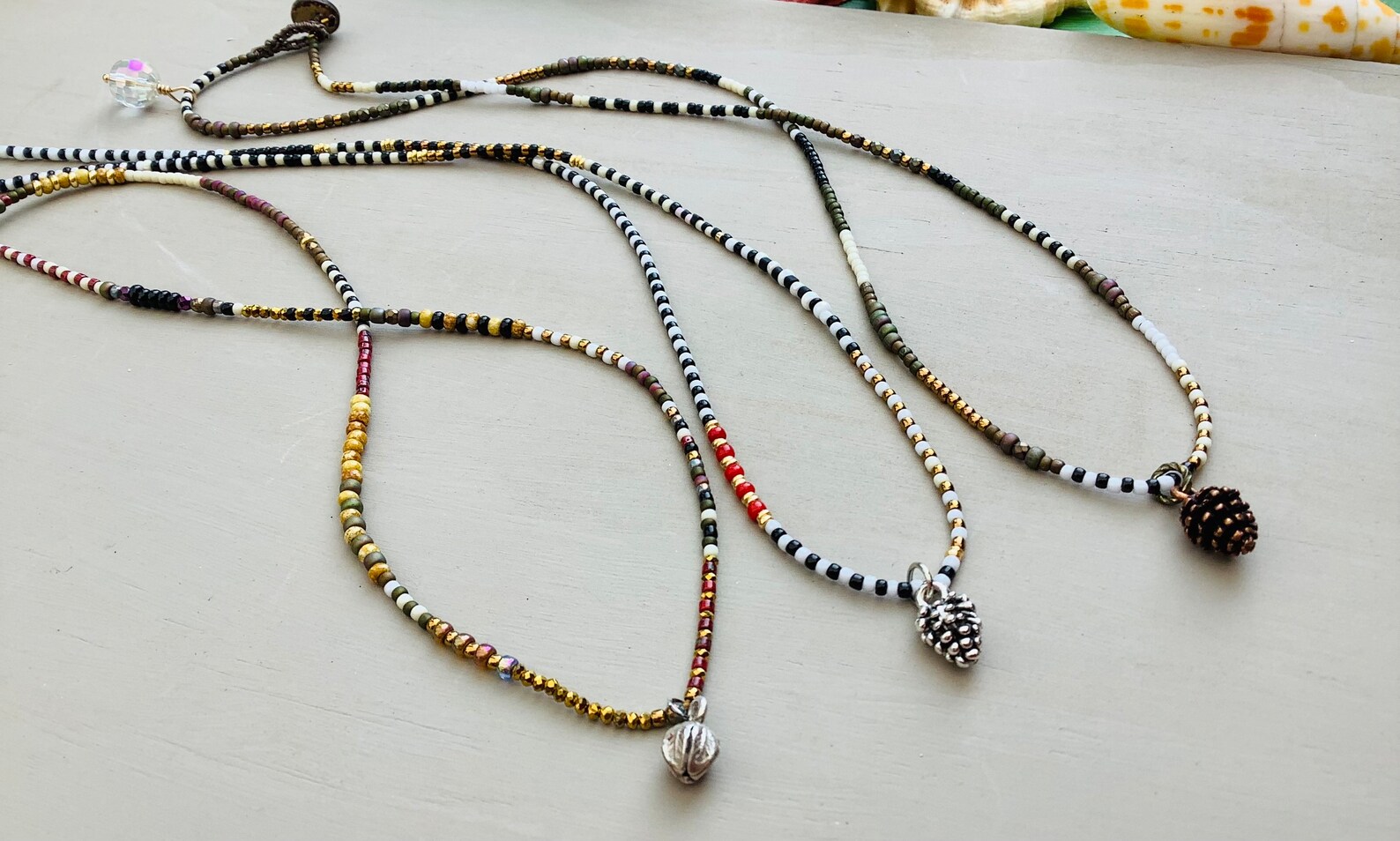 Striped Toho Neutral Tones Petite Glass Necklaces - Etsy