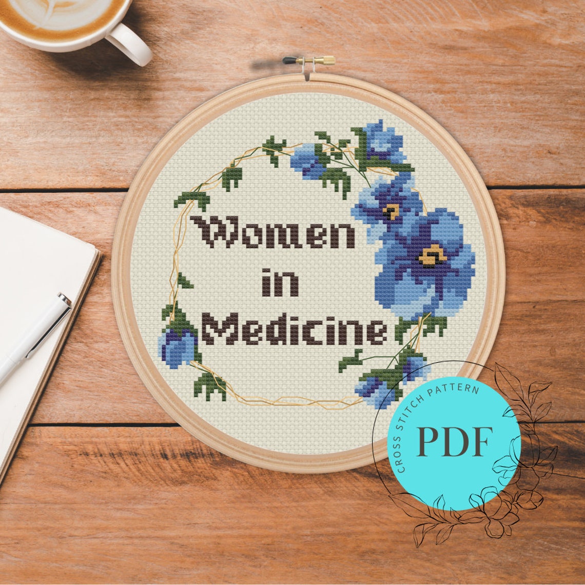 Women in Medicine Floral Cross Stitch Pattern (instant PDF Download ...