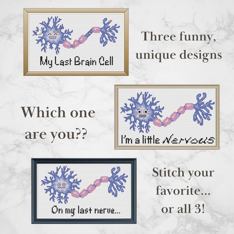 Funny Neuron Cross Stitch Pattern Bundle (instant PDF Download), “on My ...