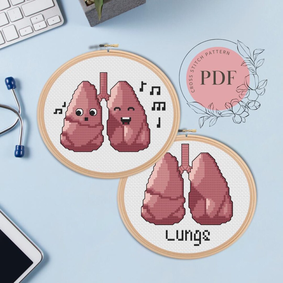 Cute Cartoon Lungs Easy Cross Stitch Pattern (instant PDF Download ...