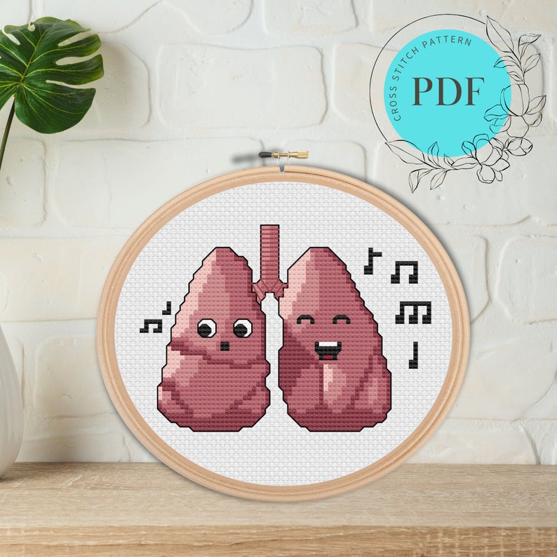Cute Cartoon Lungs Easy Cross Stitch Pattern instant PDF Download ...