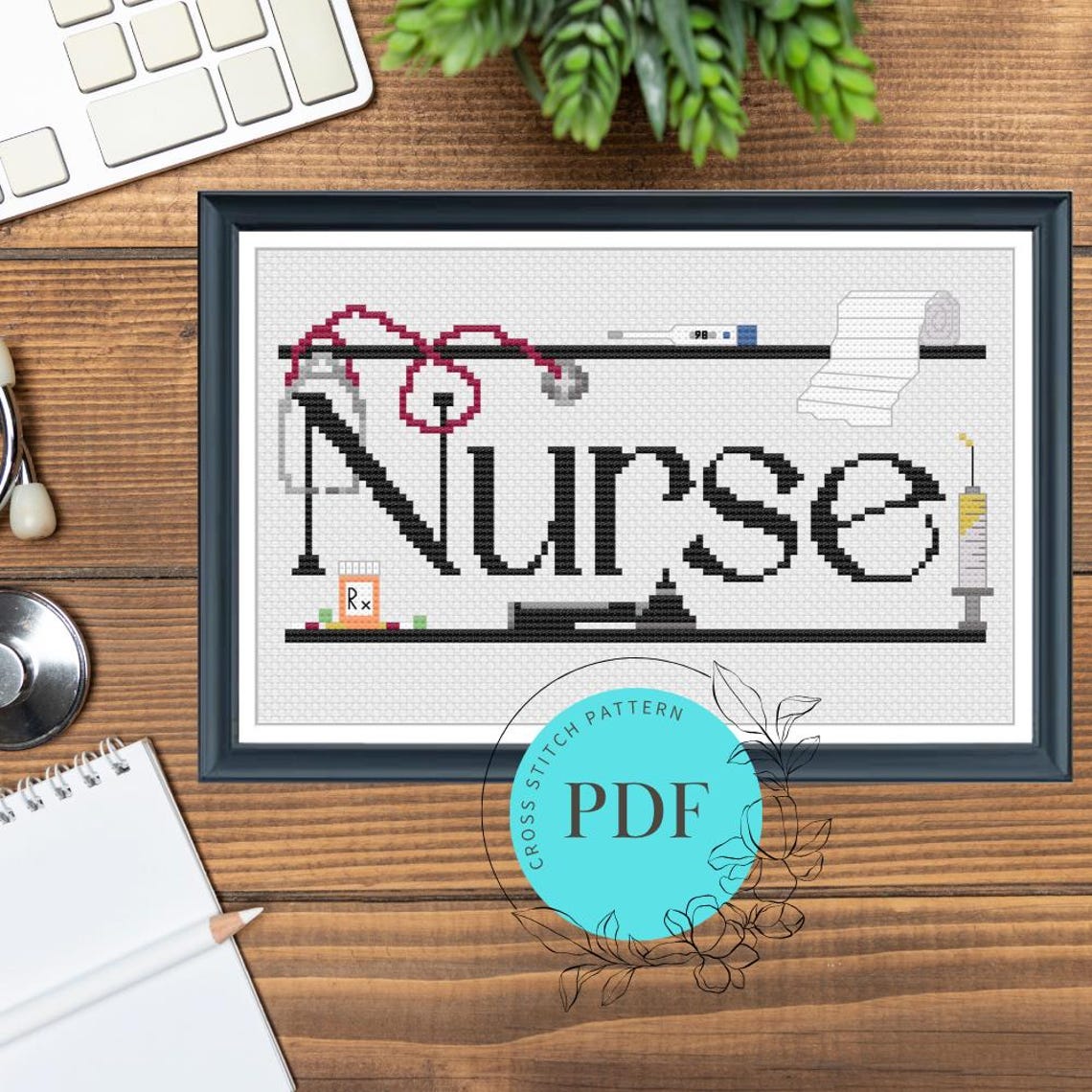 Nurse Cross Stitch Pattern With Medical Tools (instant PDF Download ...