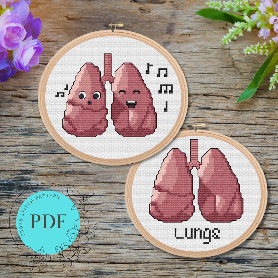 Cute Cartoon Lungs Easy Cross Stitch Pattern instant PDF Download ...