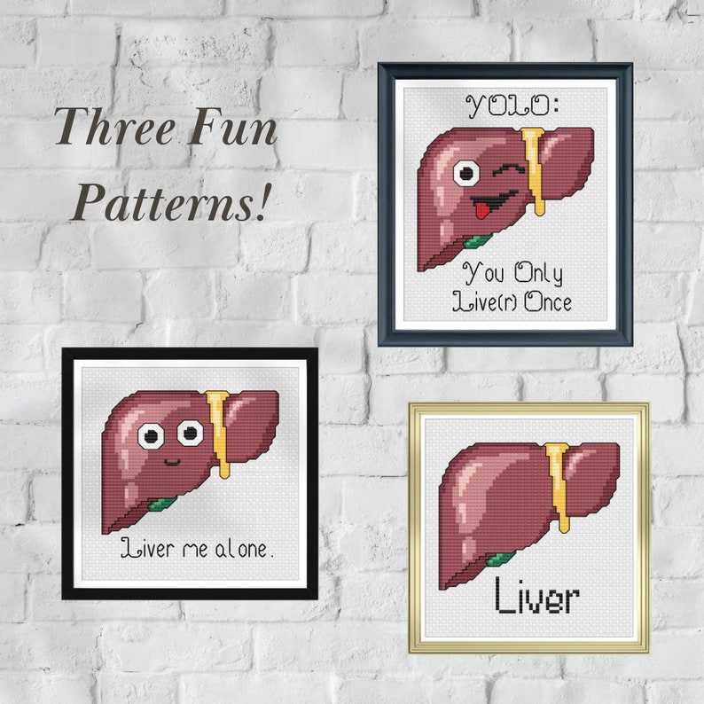 Funny Liver Cross Stitch Patterns “liver Me Alone” and “YOLO” (instant ...