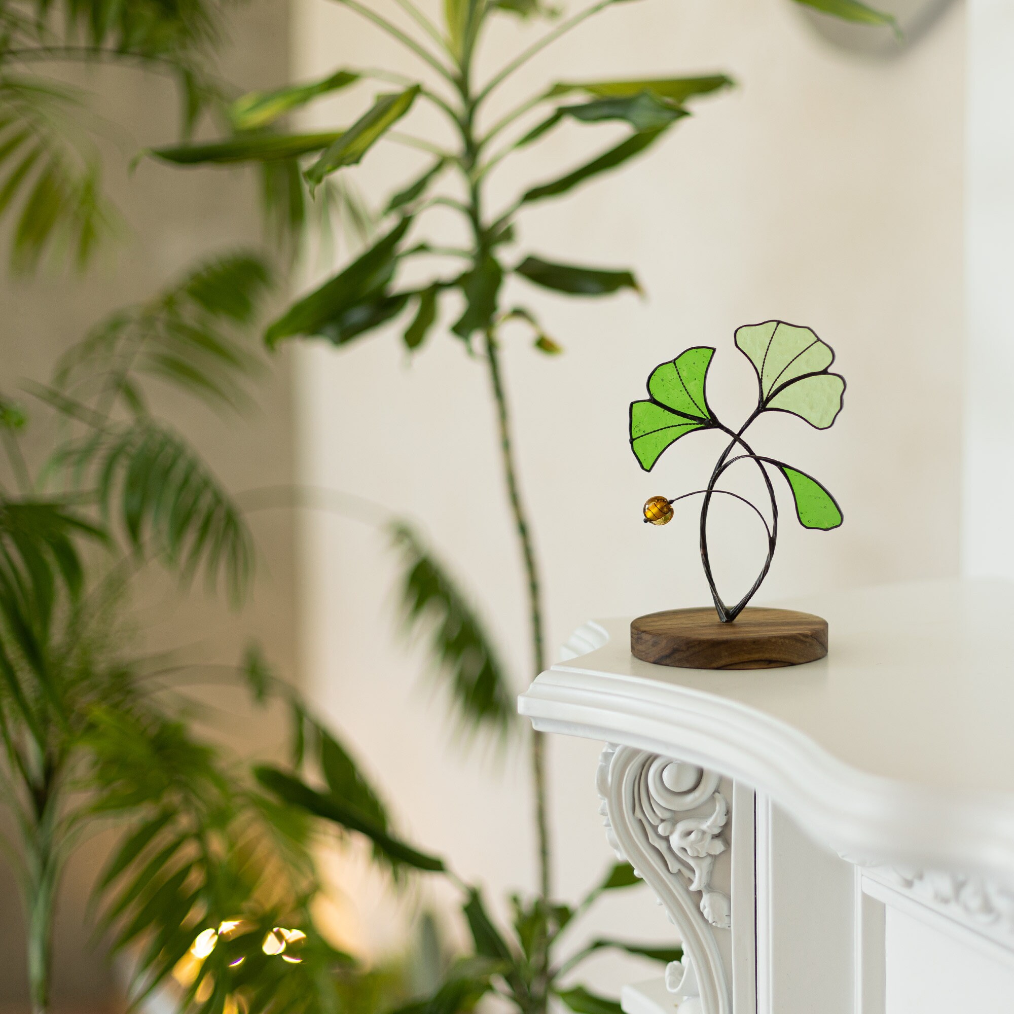 Stained Glass Flower Ginkgo Tree - Table Decor Botanical Art ...