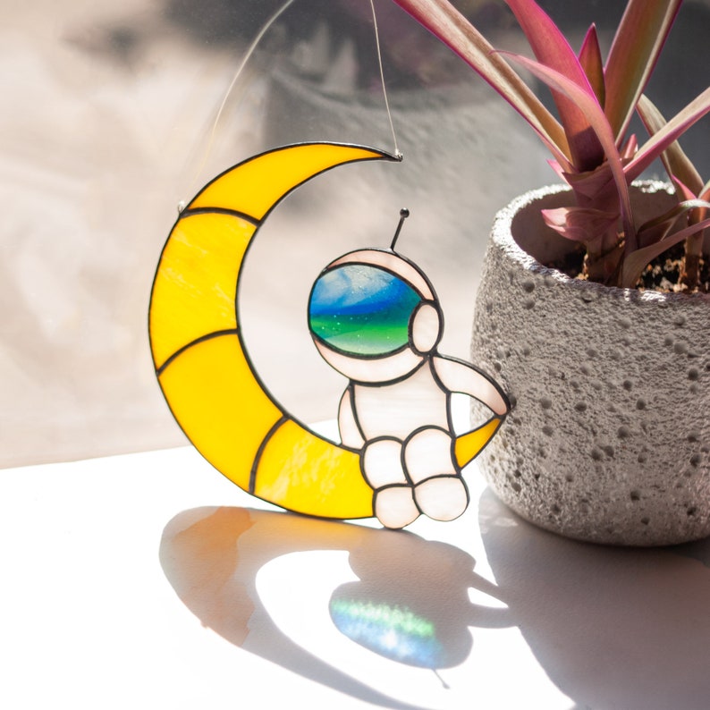 Stained Glass Astronaut Art - Space Gift Hanging Suncatcher, Space ...