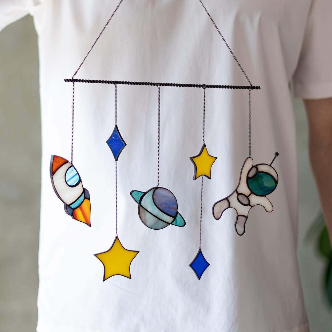 Space Suncatcher Stained Glass Decor - Galaxy Wall Art, Spaceman and ...