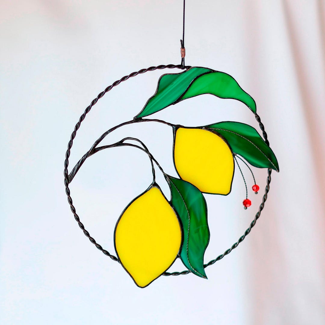 Stained Glass Lemon Tree Window Hanging, Citrus Fruit Art, Light ...