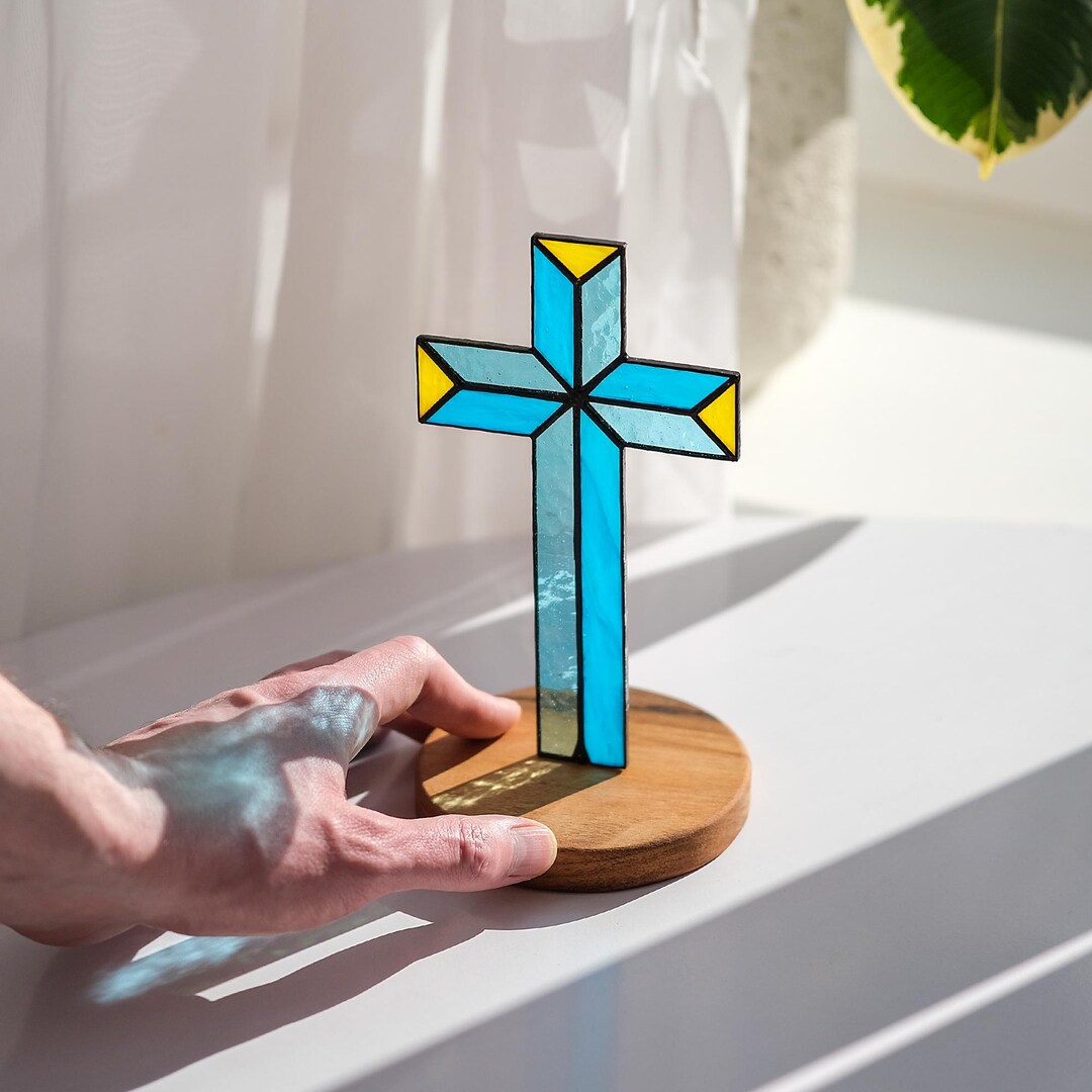 Religious Orthodox Cross Figurine, Catholic Stained Glass Art ...