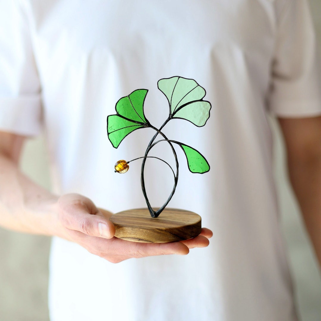 Stained Glass Flower Ginkgo Tree - Table Decor Botanical Art ...