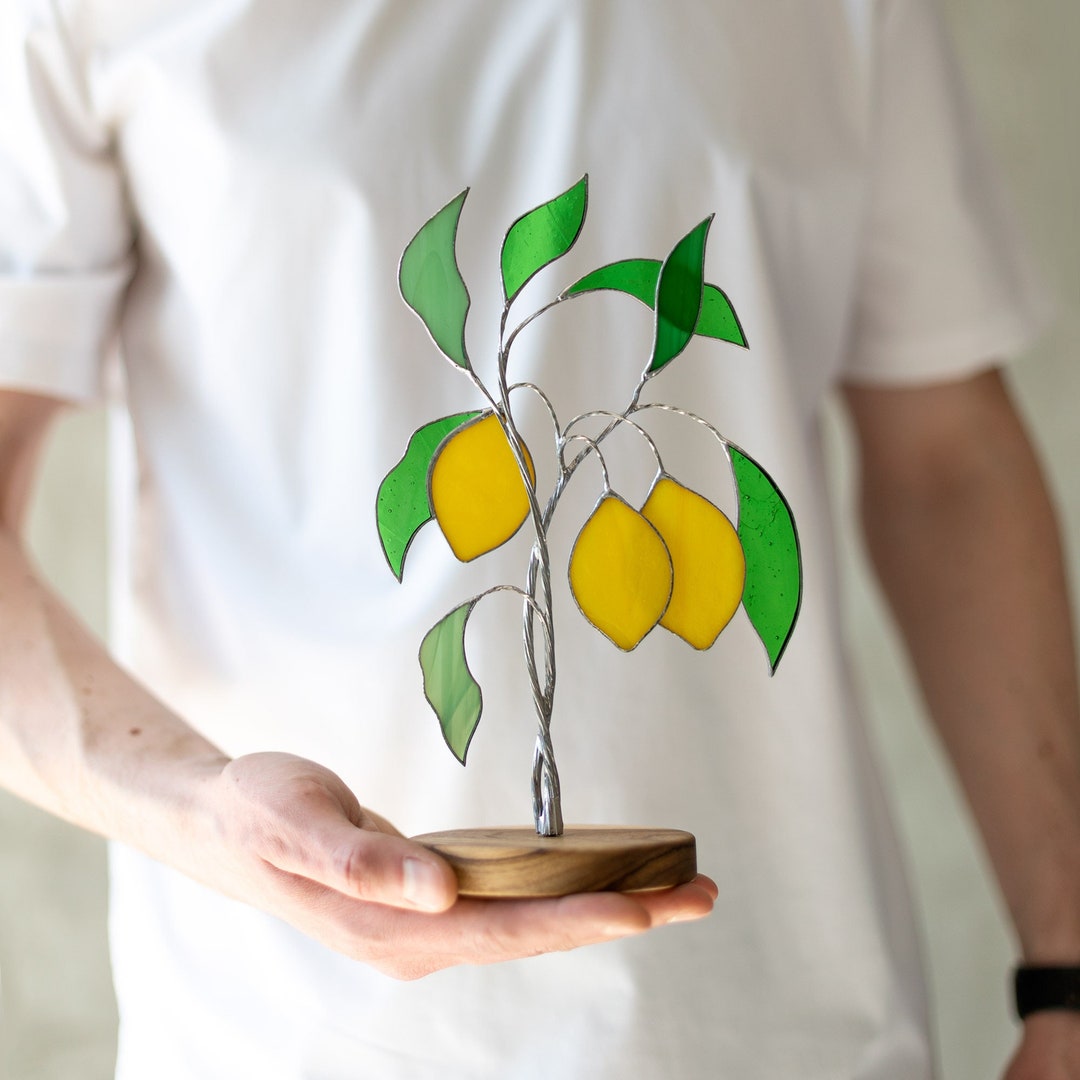 Suncatcher Lemon Tree Stained Glass Plant Botanical Art Artificial ...