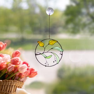Suncatcher Linden Tree Stained Glass Window Hanging Green Leaf Father's ...