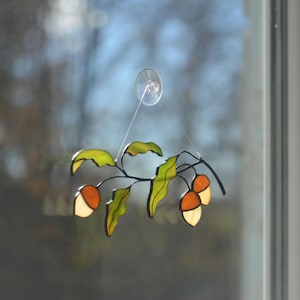 Stained Glass Acorn Decor - Oak Tree Art, Green Suncatcher, Window ...