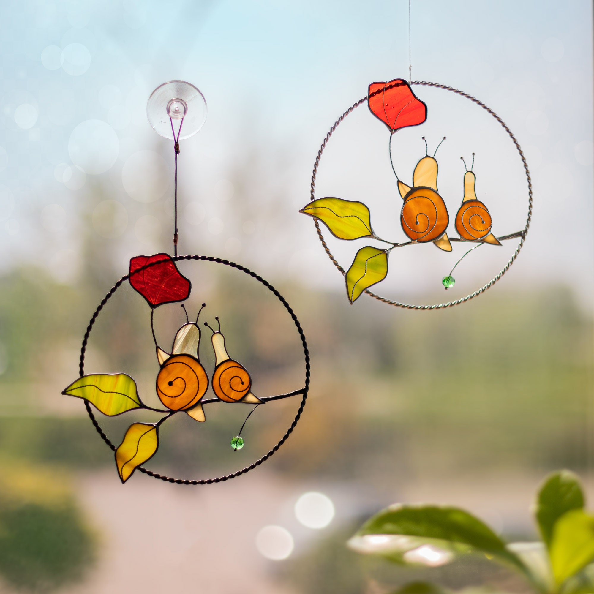 Suncatcher Gift for Loved One Stained Glass Flower Window Hanging Love ...