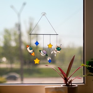 Dream Sun Catcher Galaxy Astronaut Stained Glass Planets Rocket Saturn ...