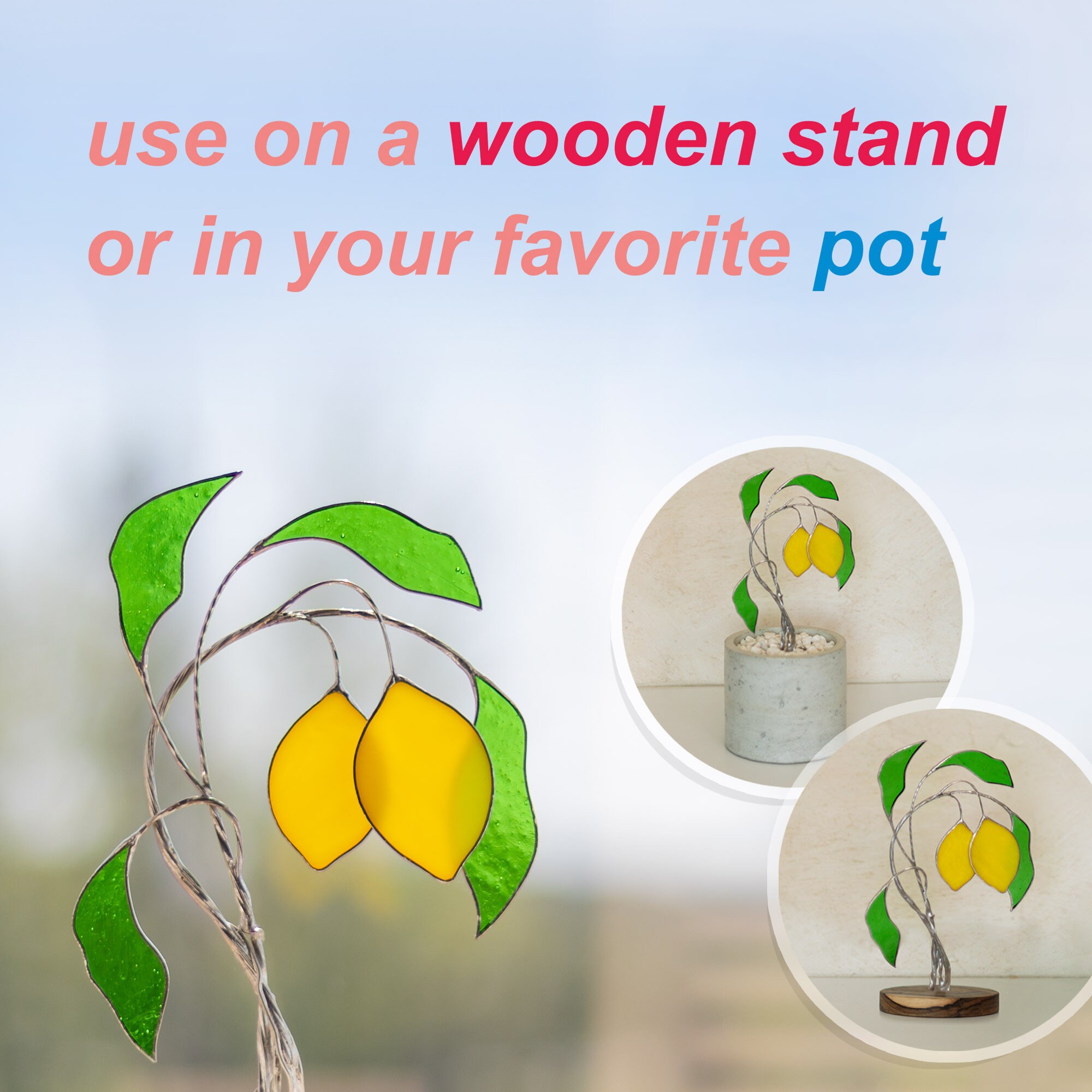 3D Suncatcher Lemon Tree Stained Glass Flower Botanical Art Colorful ...