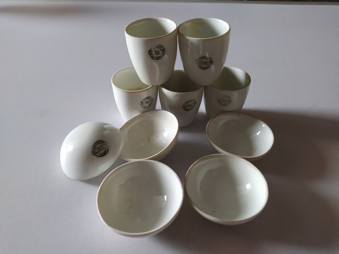 Set of 10 Laboratory Porcelain Containers. Aluminite Frugier Porcelain ...