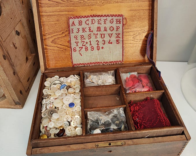 Antique French Haberdashery Box Filled With Lace, Embroideries, Buttons ...