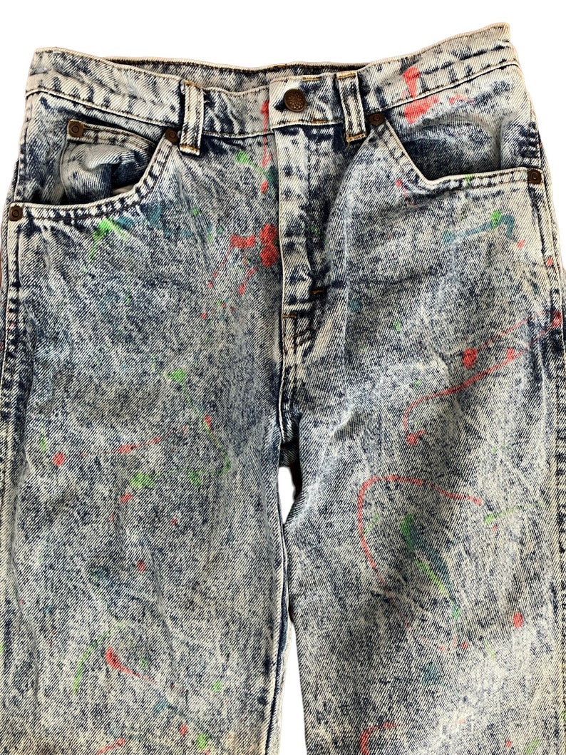 Vintage Junior 80s 90s Splatter Paint Acid Wash Jeans - VTG 16 Reg 26 X ...
