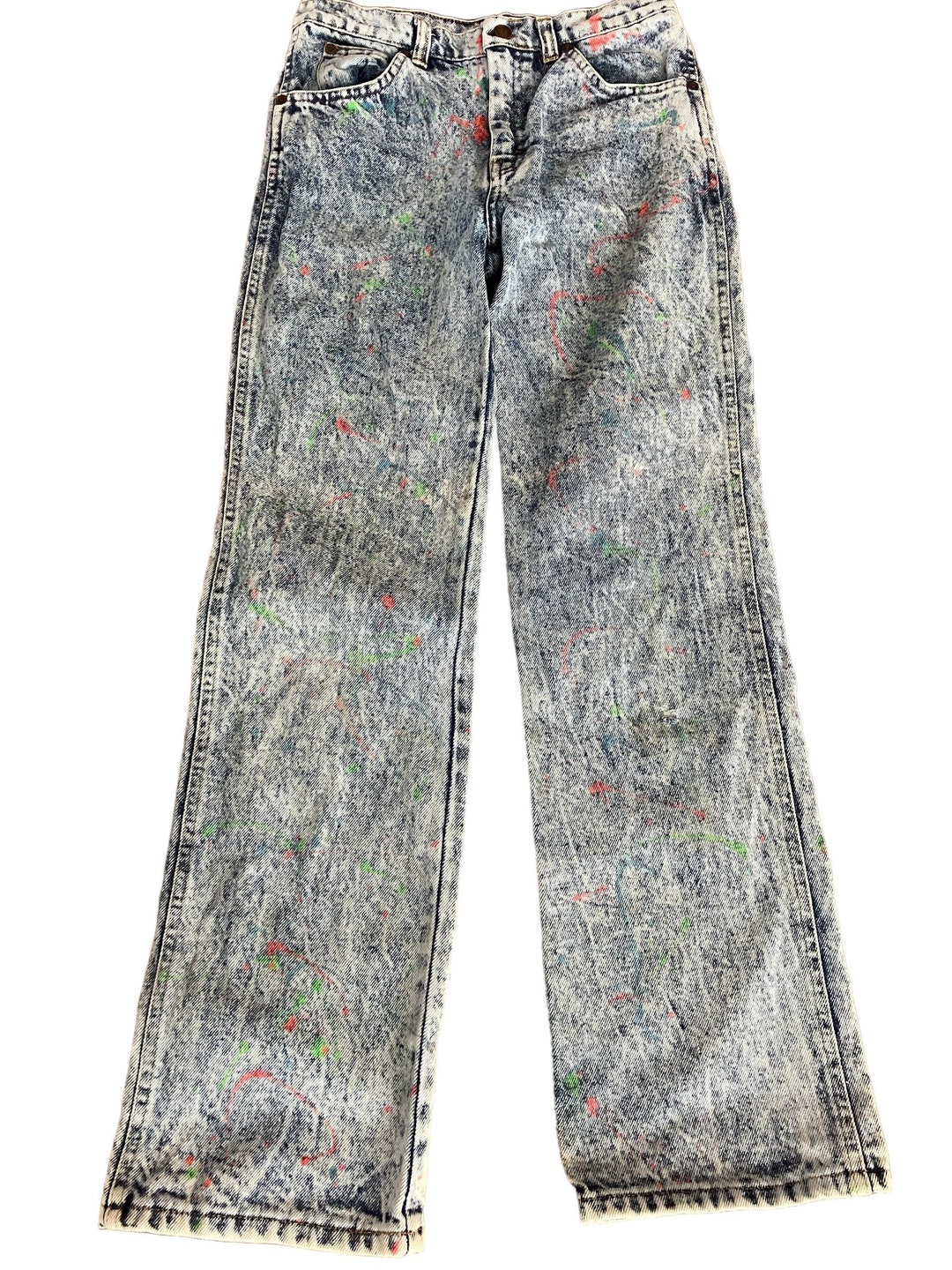 Vintage Junior 80s 90s Splatter Paint Acid Wash Jeans - VTG 16 Reg 26 X ...