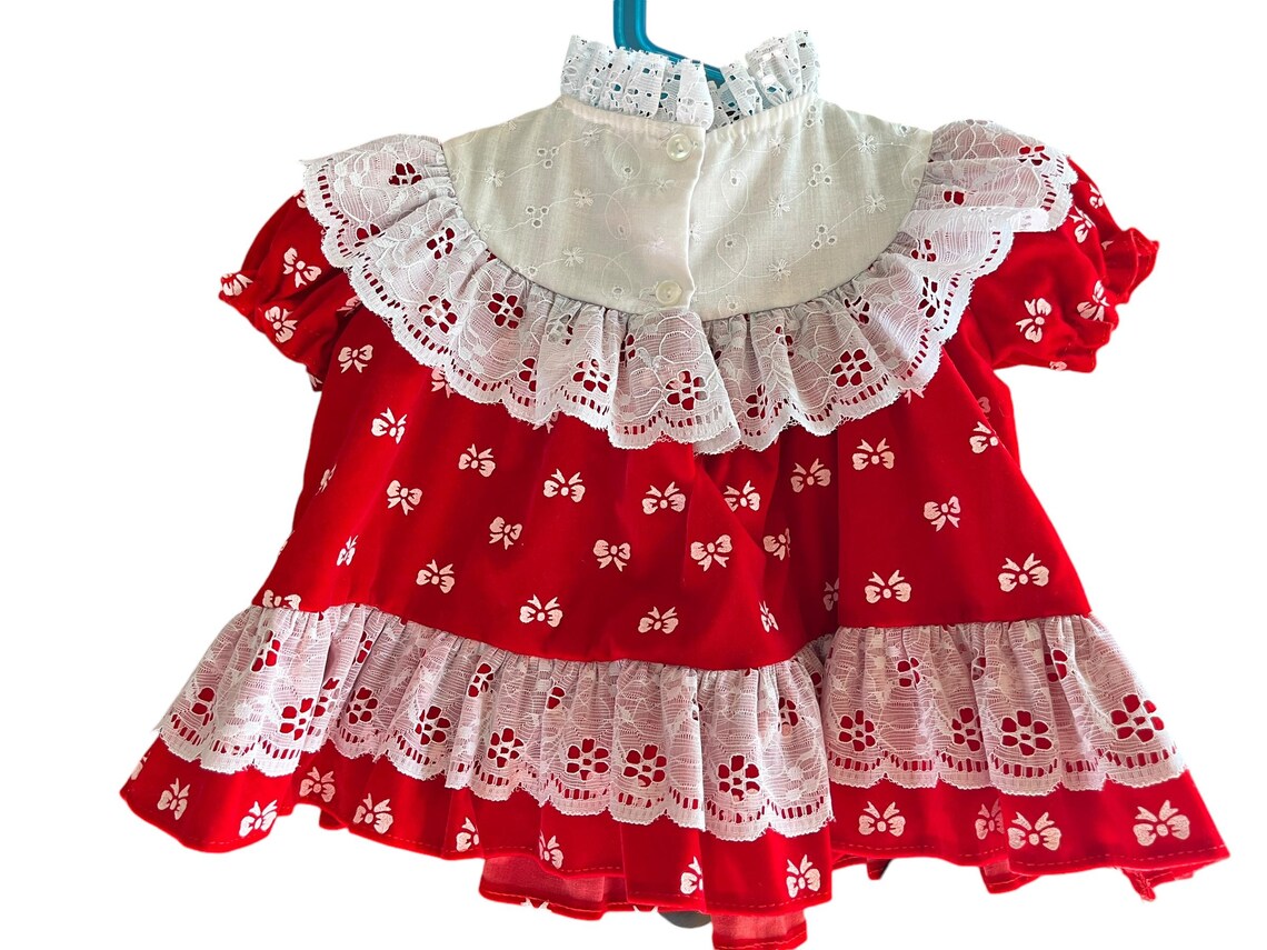 Vintage Red Velvet Baby Fancy Lace Dress Valentines Christmas Holiday 6 ...