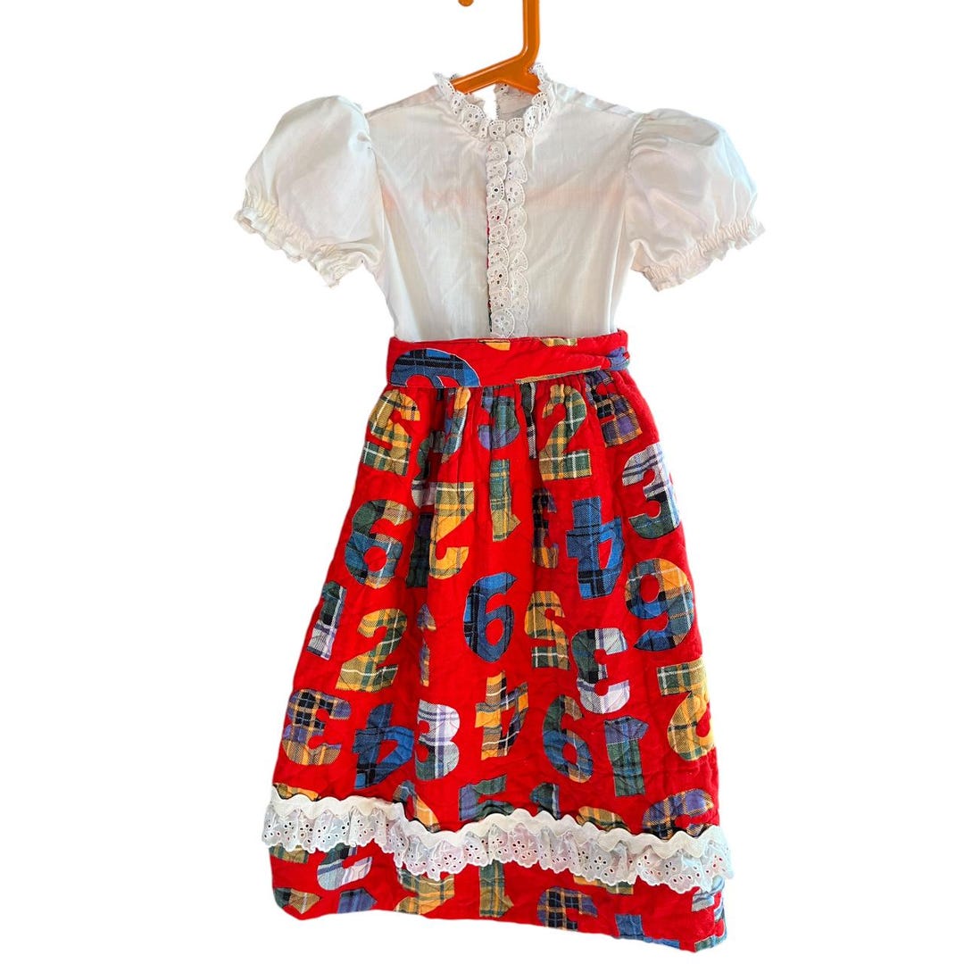 Vintage 70s Red Plaid Quilted Numbers Flannel Girls Handmade Maxi Dress ...