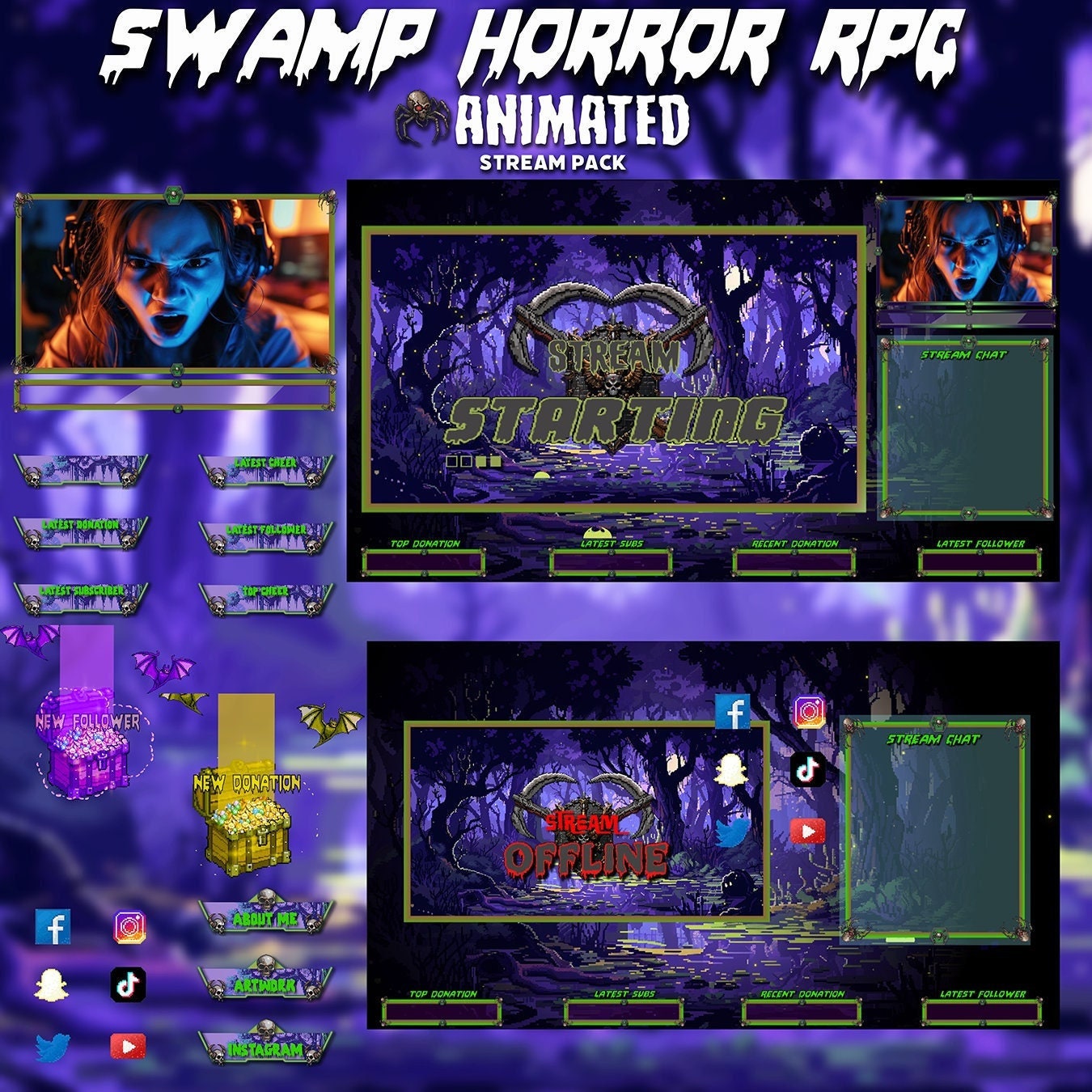 Animated Swamp Horror RPG Twitch Stream Overlay Package (digital ...