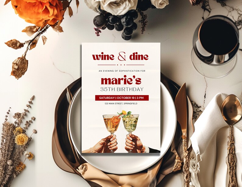 Wine and Dine Birthday Party Invitation Template Printable Invitation ...