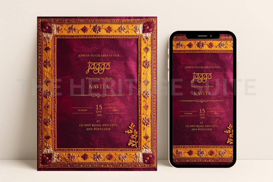 Digital Jaggo Ceremony Invite Template, Plum & Gold Sikh Wedding Invite ...