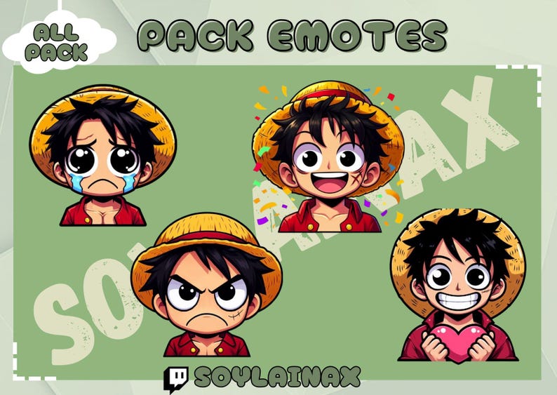 High Quality Emotes Pack: Luffy of One Piece. Cute Chibi Style Emotes ...