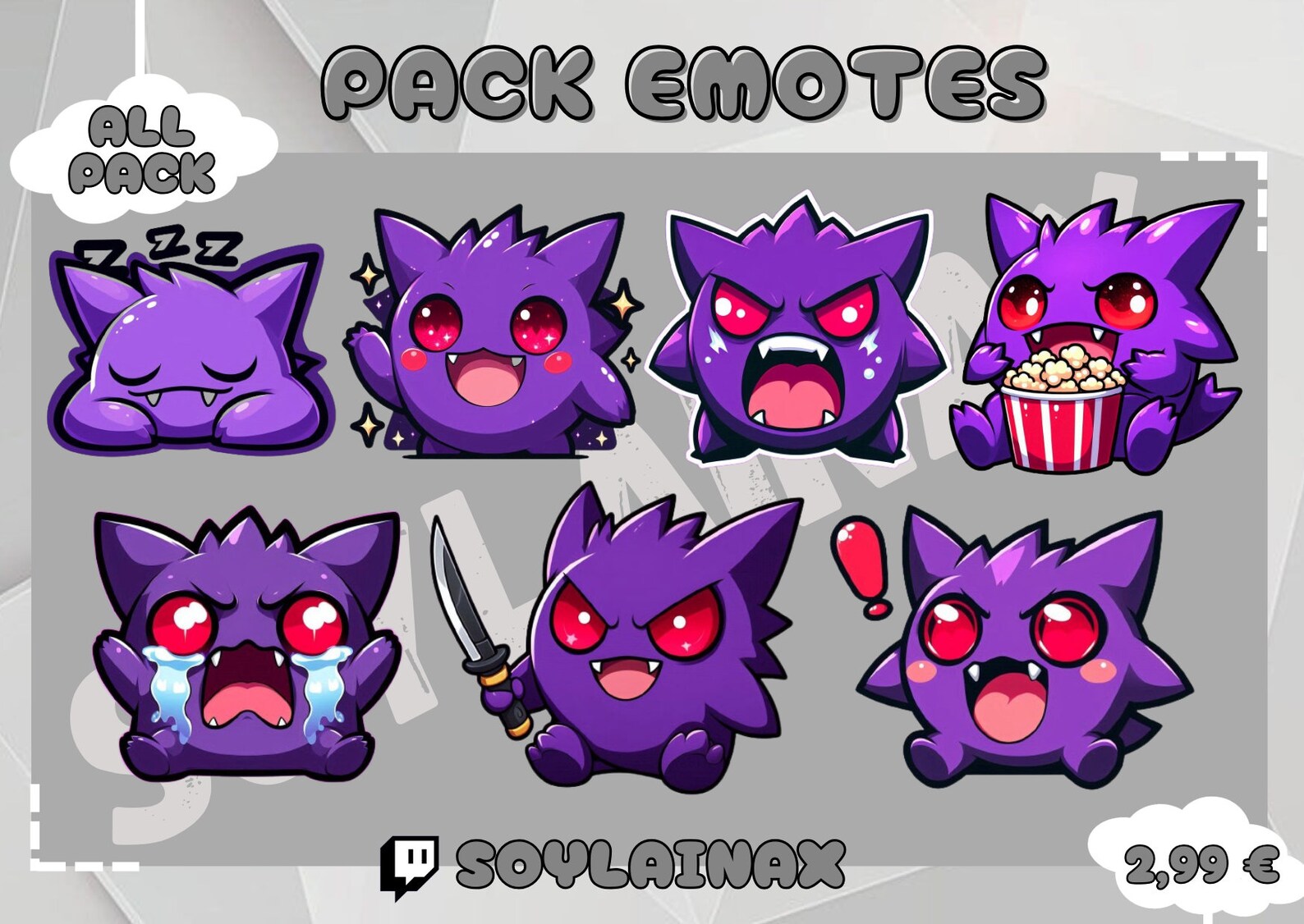 High Quality Emotes Pack: Gengar. Cute Chibi Style Emotes for Twitch ...