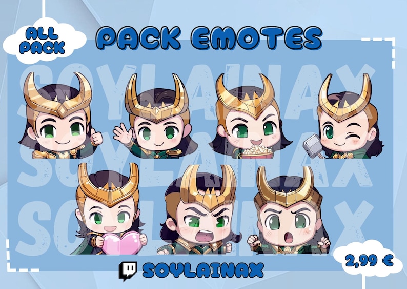 High Quality Emotes Pack: Loky. Cute Chibi Style Emotes for Twitch ...