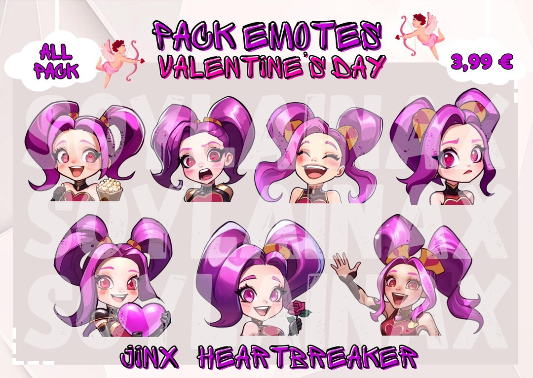 Jinx Heartbreaker Emotes Pack: Chibi Style for Twitch, Youtube, Discord ...