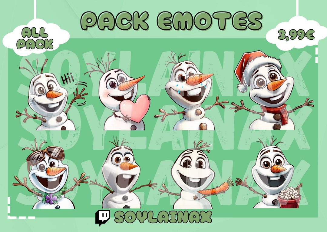 Olaf Frozen Emotes Pack: Chibi Style for Twitch, Discord, Youtube, Kick ...
