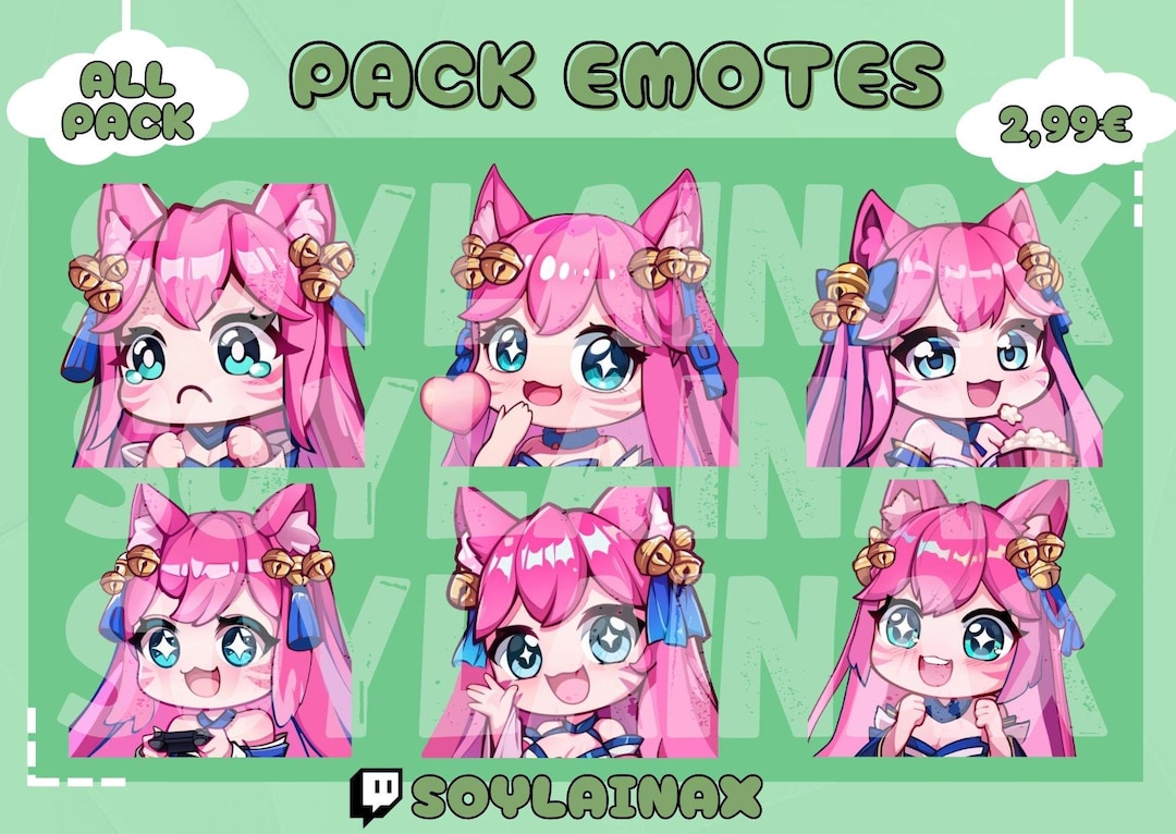 Ahri Spirit Blossom Emotes Pack: Chibi LOL Emoticons for Twitch ...