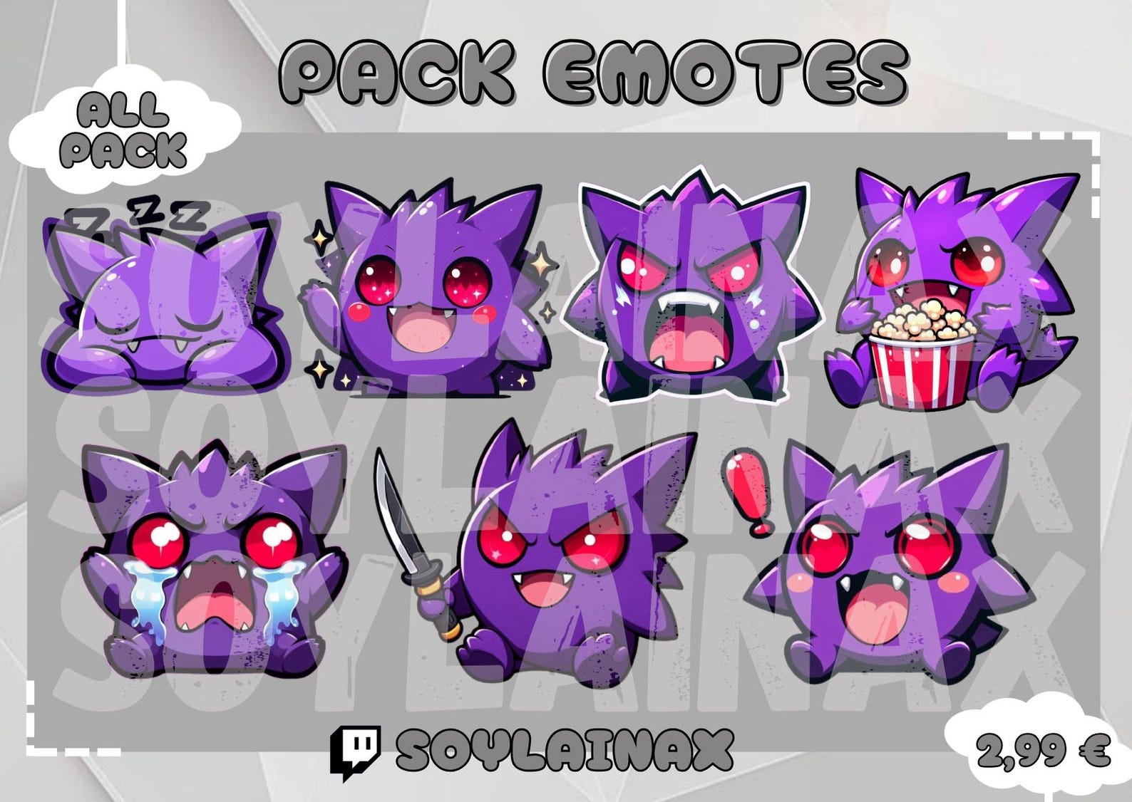 High Quality Emotes Pack: Gengar. Cute Chibi Style Emotes for Twitch ...