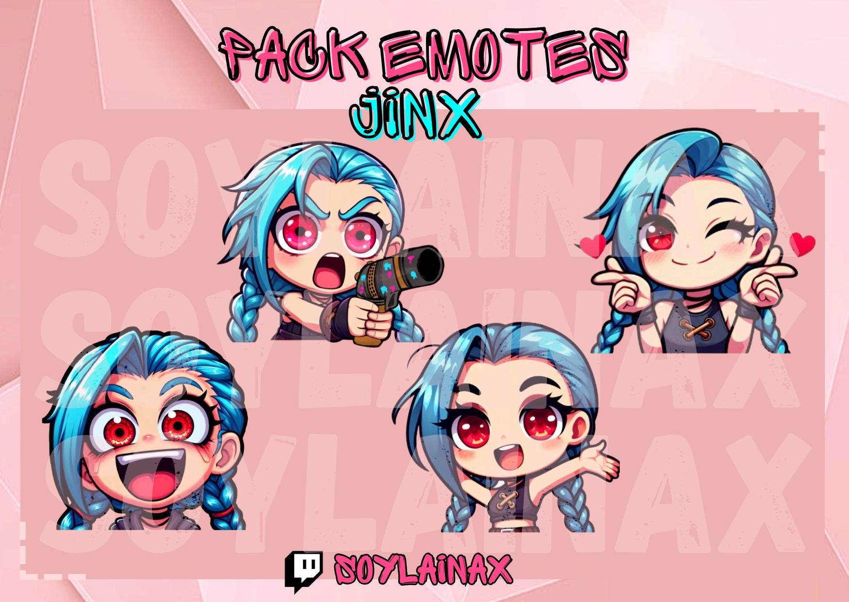 Jinx Arcane Emotes Pack: Chibi Style for Twitch, Discord, Youtube - Etsy