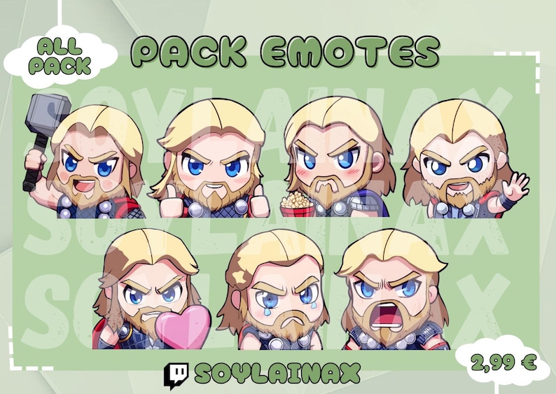 Thunder God Emotes Pack: Chibi Style for Twitch, Youtube, Discord ...