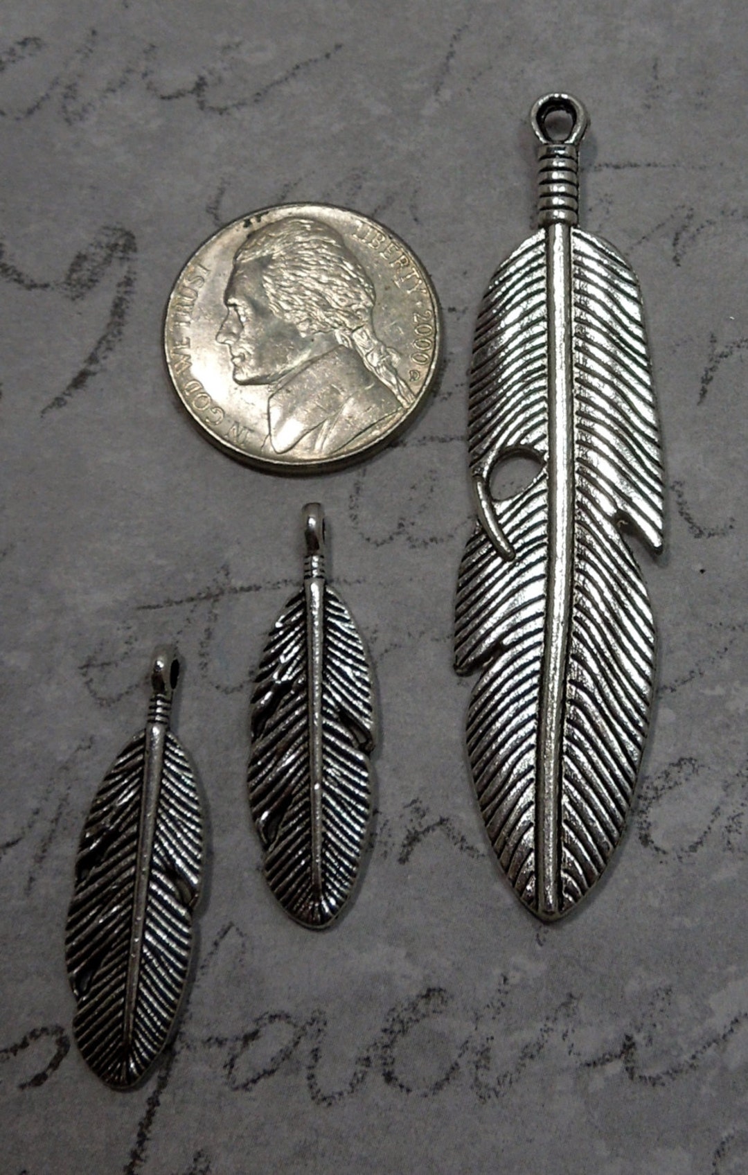 Lead Free Pewter Feather Pendant With Matching Small Feathers Combo - Etsy
