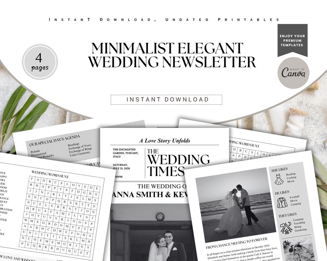 Minimalist Newspaper Wedding Program Template: Canva Editable (digital ...