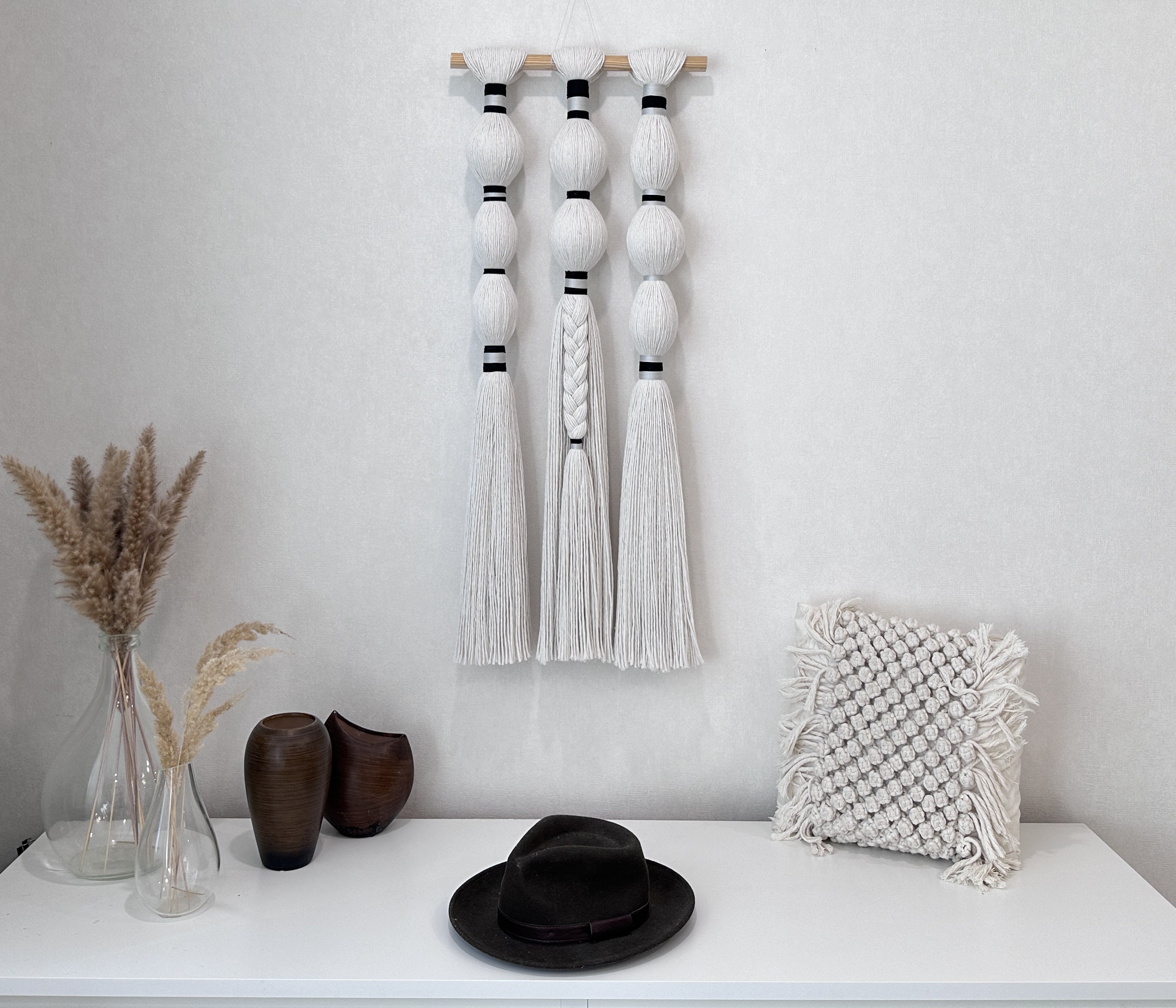 Textile Macrame Wall Hanging, Fiber Art, Wrapped Rope Wall Decor ...