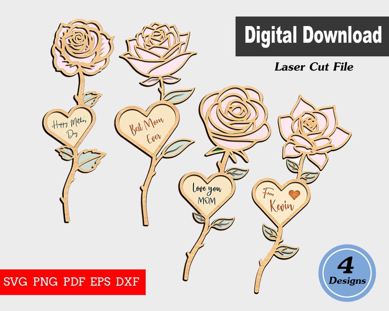 Two Layered Rose Laser Cut Svg File, Vector Files for Wood Laser ...