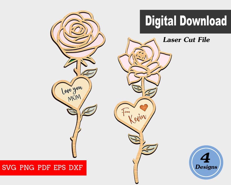 Two Layered Rose Laser Cut Svg File, Vector Files for Wood Laser ...