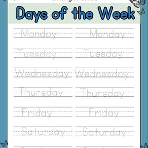 Preschool Tracing Worksheet | Days of the Week and Numbers - Etsy